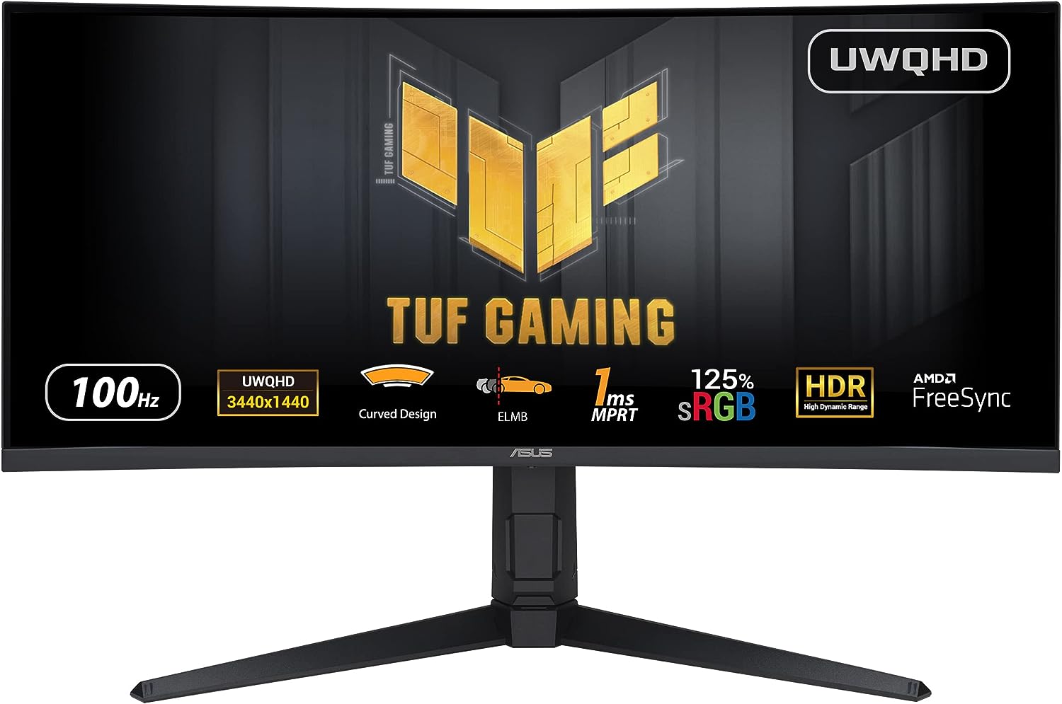 ASUS TUF Gaming VG34VQEL1A 34" 1440p Ultrawide 100Hz Curved Gaming ...